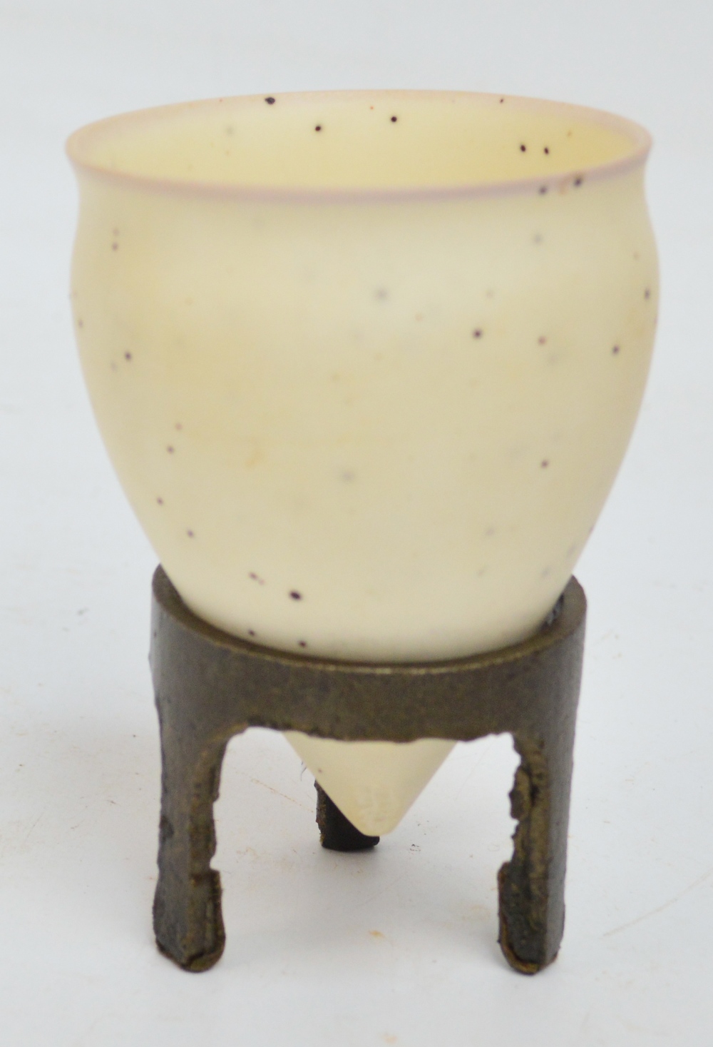 ANNE E HOGG (born 1939); a bone china vase with satin smooth speckled ...