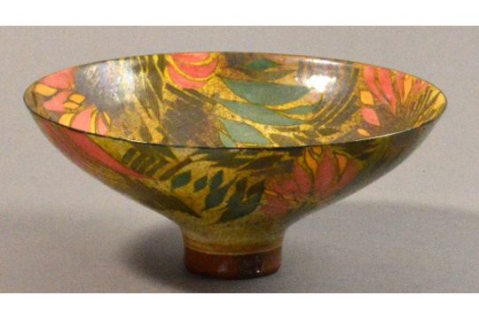 SUTTON TAYLOR (born 1943); an earthenware footed bowl, leaf patterned ...