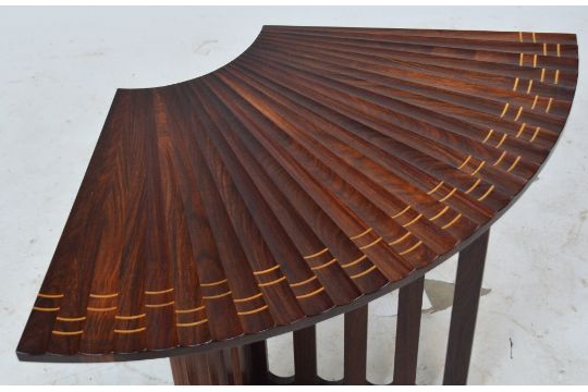ALAN PETERS (1933-2009); a rosewood and satin wood inlaid fan shaped ...