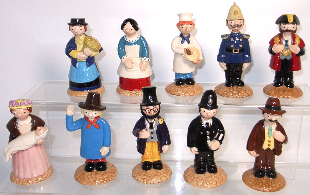 Ten Beswick Trumpton figurines; PC McGarry, TR3 no.23/2500, Mrs Dingle ...