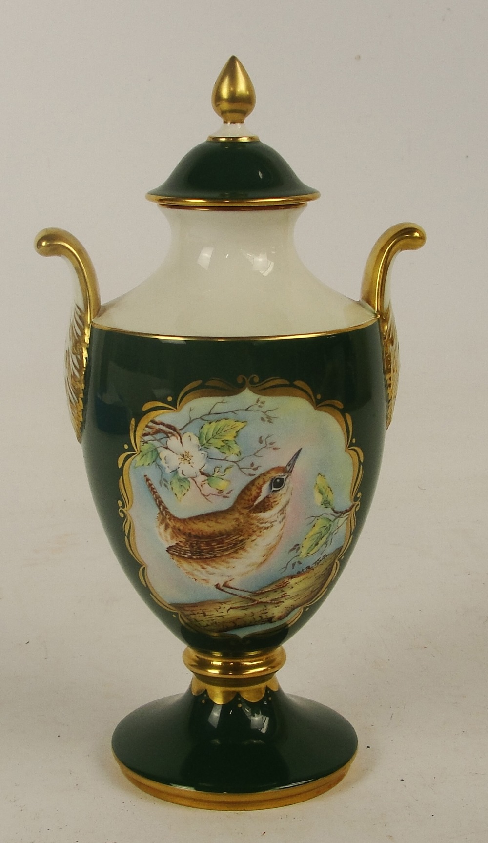 A Caverswall China Co Ltd Durham "Wren" vase and cover painted by WR ...