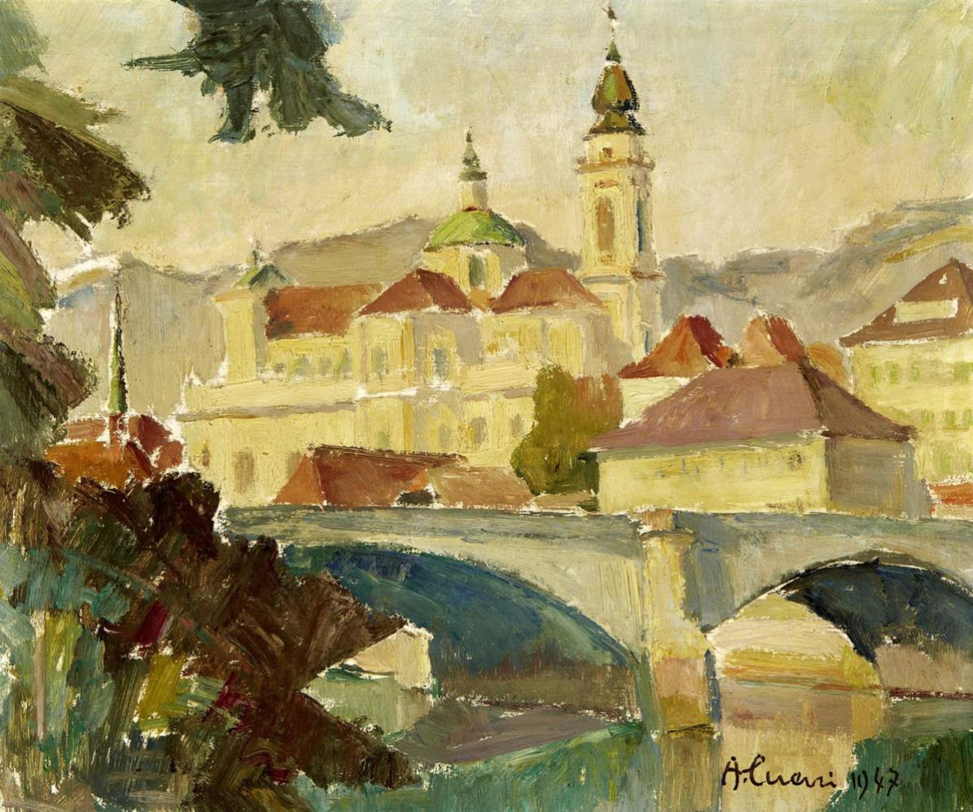 Cueni August 1883 - 1966 Zwingen "Solothurn". Oel auf Holz. Signiert ...