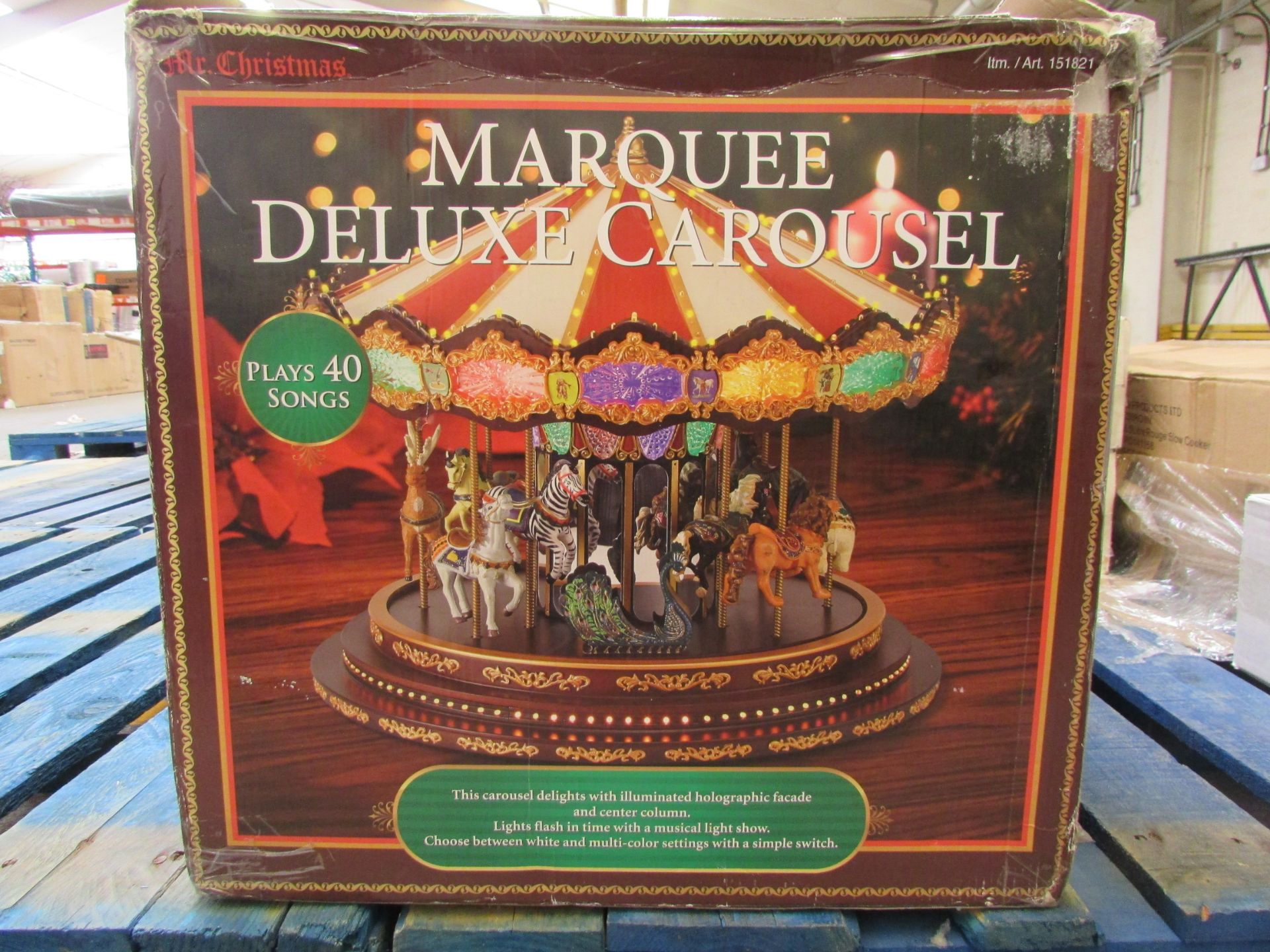 LARGE MR CHRISTMAS MARQUEE GRAND CAROUSEL with MUSIC LIGHTS 20 songs