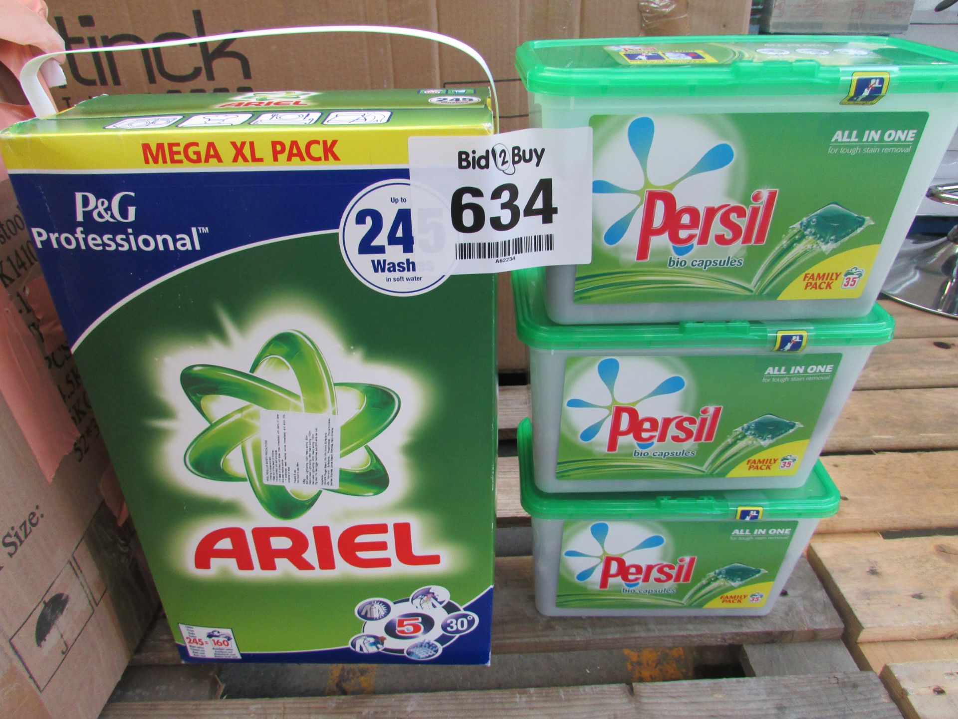 3X PERSIL BIO CAPSULES 35 PK AND 1 ARIEL WASHING POWDER 245 WASHES
