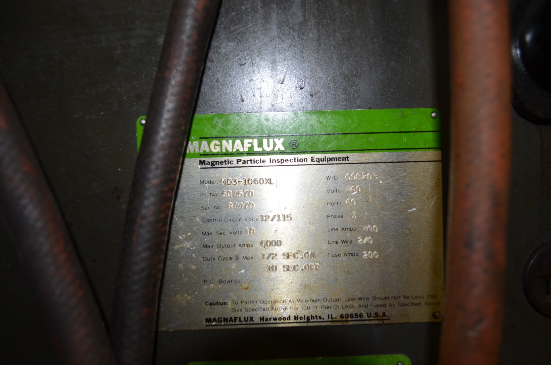 MAGNAFLUX MD3-1060XL MAGNETIC PARTICLE INSPECTION UNIT, WITH 20'' COIL ...