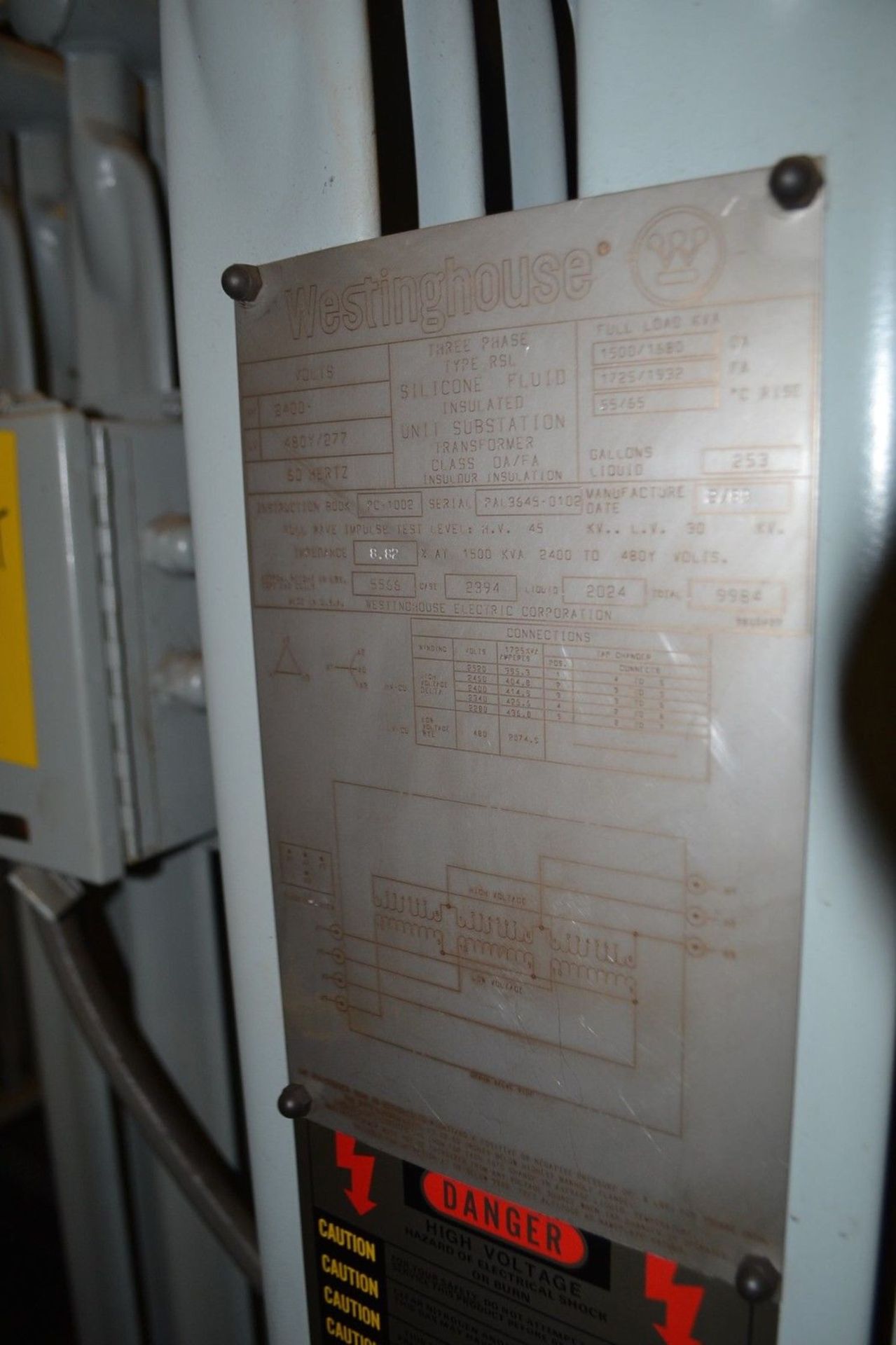WESTINGHOUSE SILICON-FILLED TRANSFORMER CLASS OA/FA 1500KVA 4160V TO ...