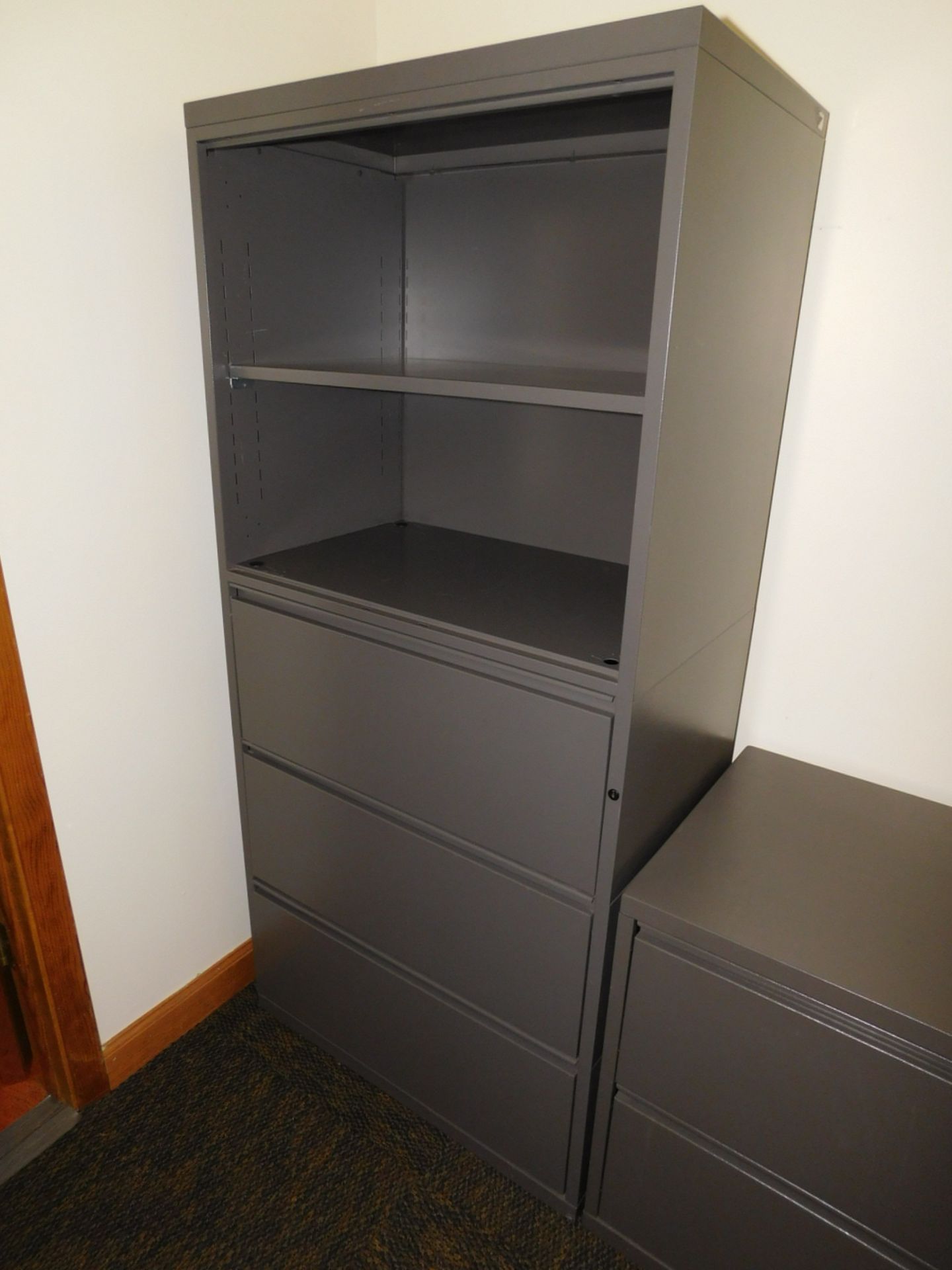 HERMAN MILLER MERIDIAN 3 DRAWER LATERAL FILE CABINET WITH BOOKCASE ABOVE