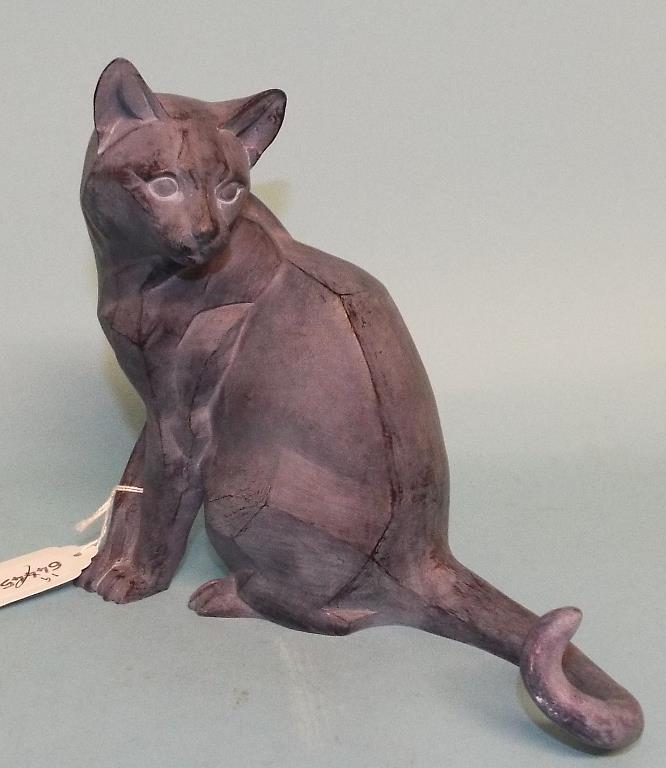 A Border Fine Arts Studio Cubist Cat's figure, Cat Sitting, slate blue ...