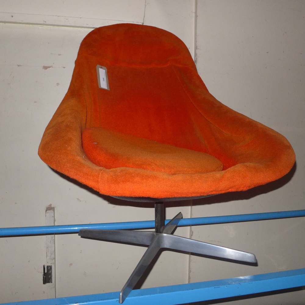 A retro 1960's Lurashell egg style chair with orange velour upholstery ...