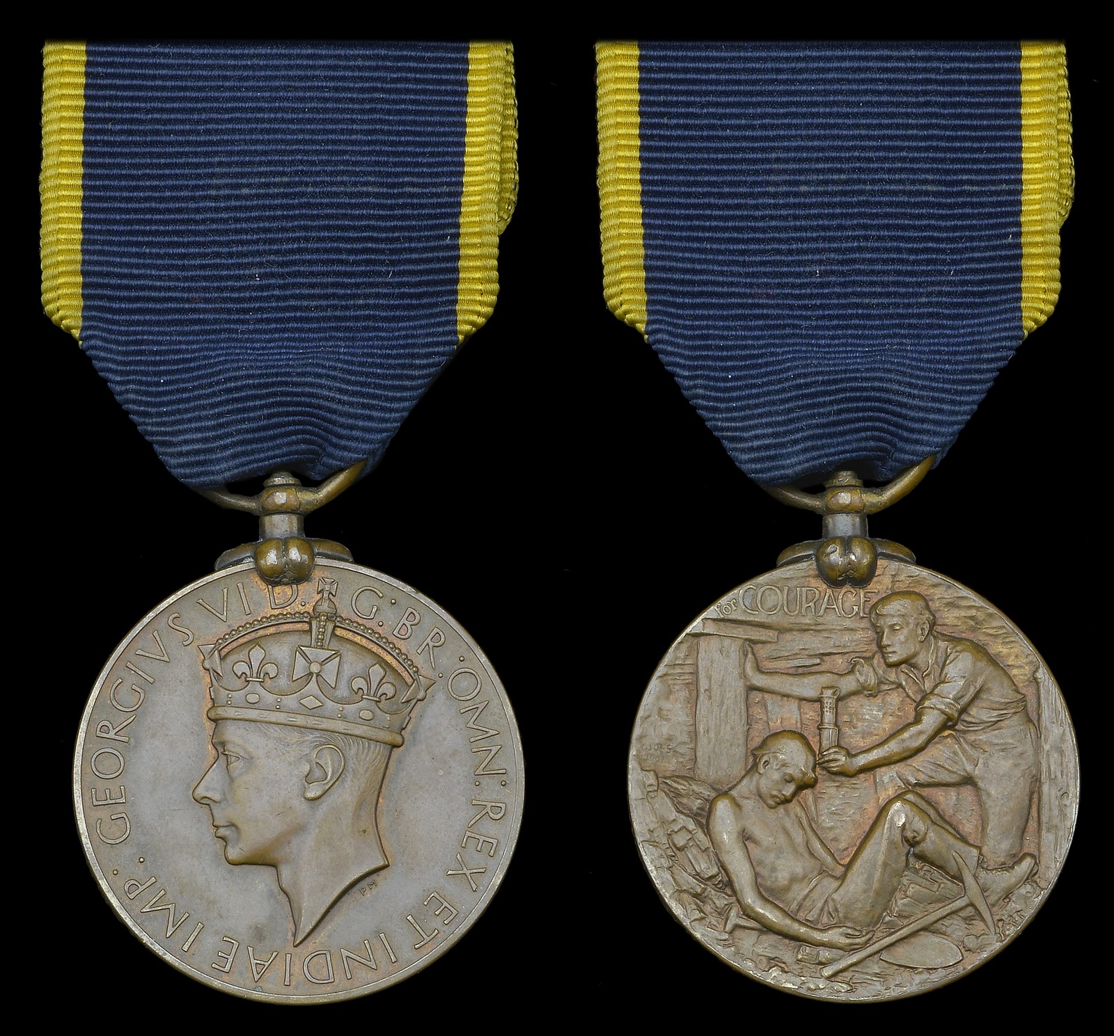 A bronze Edward Medal awarded to Mr Walter Russell, Mine Captain of the ...
