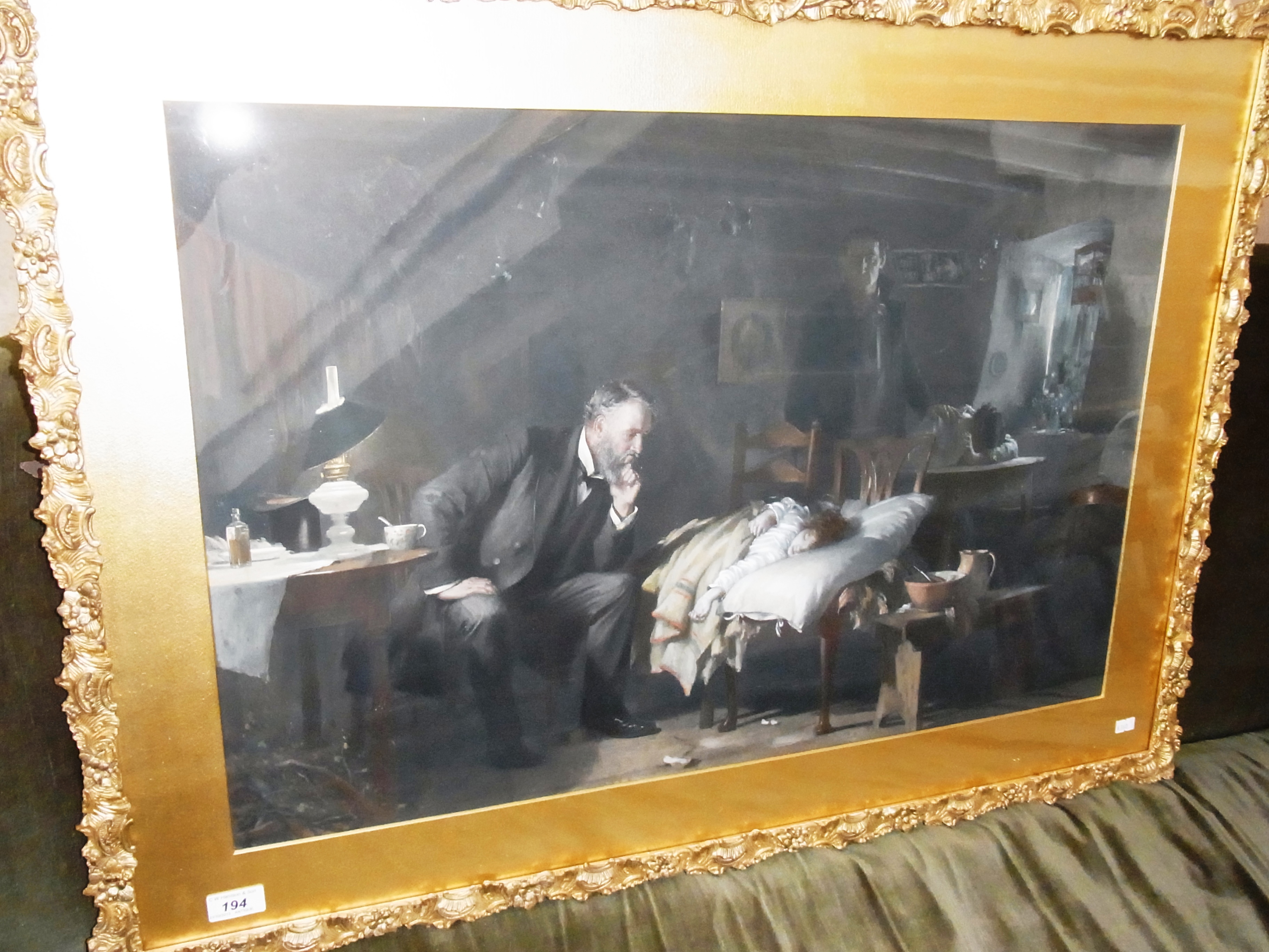 After Sir Luke Fildes, "Doctor" coloured lithograph 47 x 73 cm.
