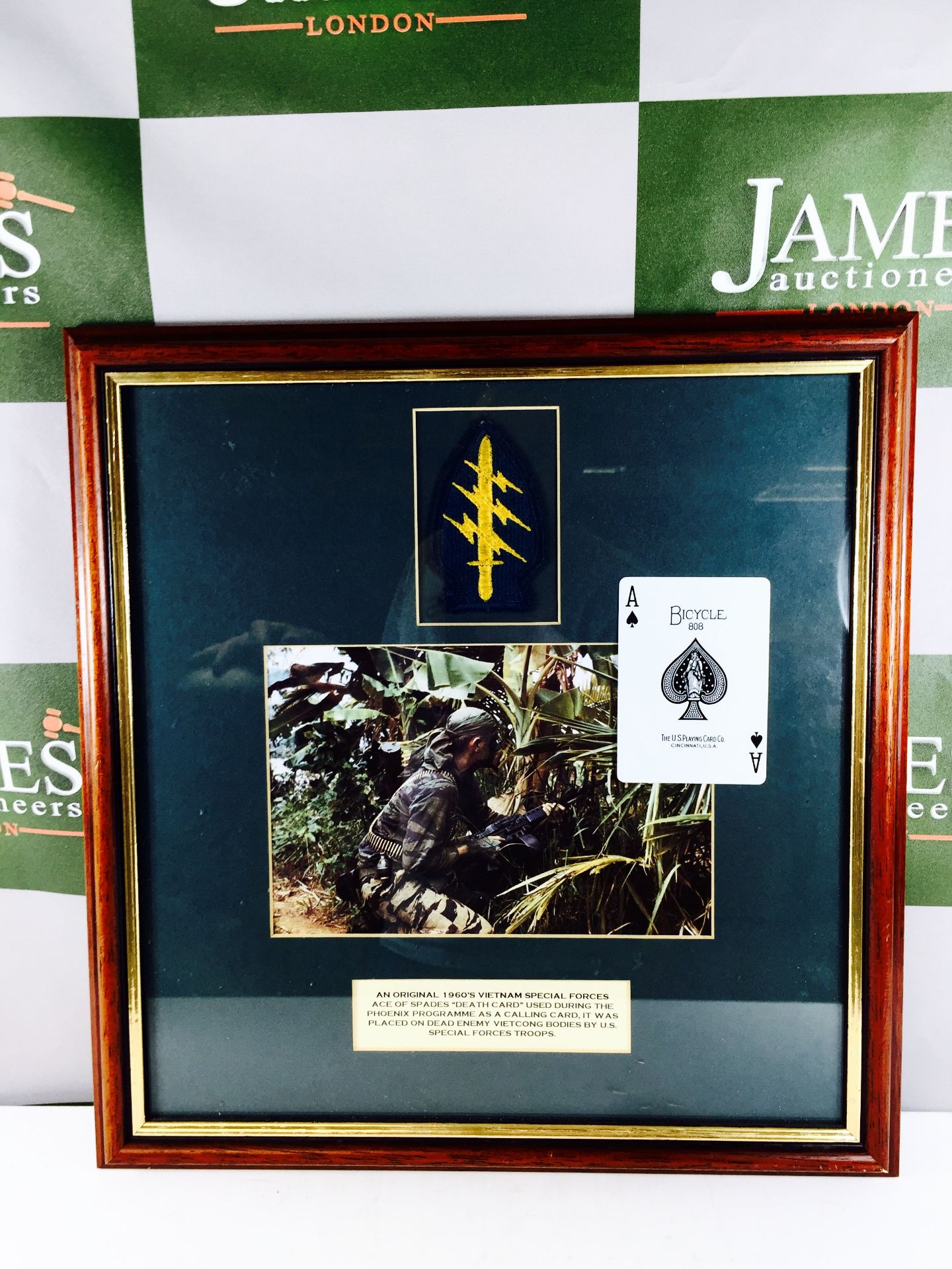 A framed and glazed 1960s Vietnam special forces Death Card left on the ...