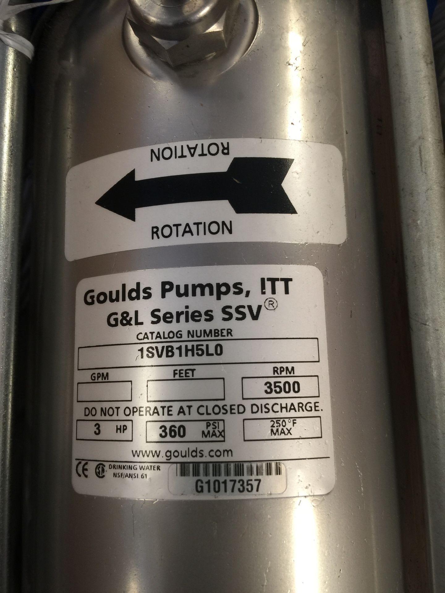 Xylem Goulds 3 HP SSV Series Model 1SVB1H5L0 Vertical Multi-Stage Water ...
