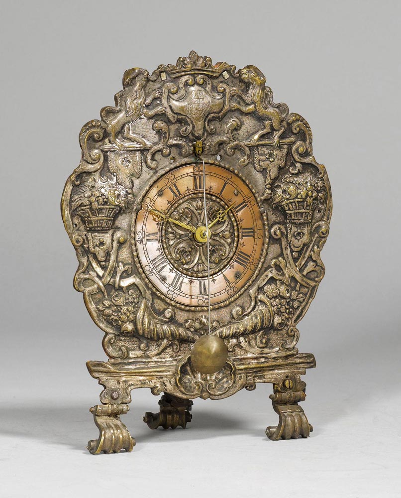 TABLE CLOCK WITH FRONT ZAPPLER, Baroque, Southern Germany, probably ...