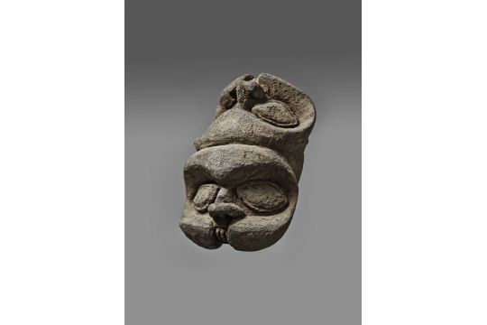 A BANGWA NIGHT SOCIETY MASK Formed of two adjoined masks one inverted ...