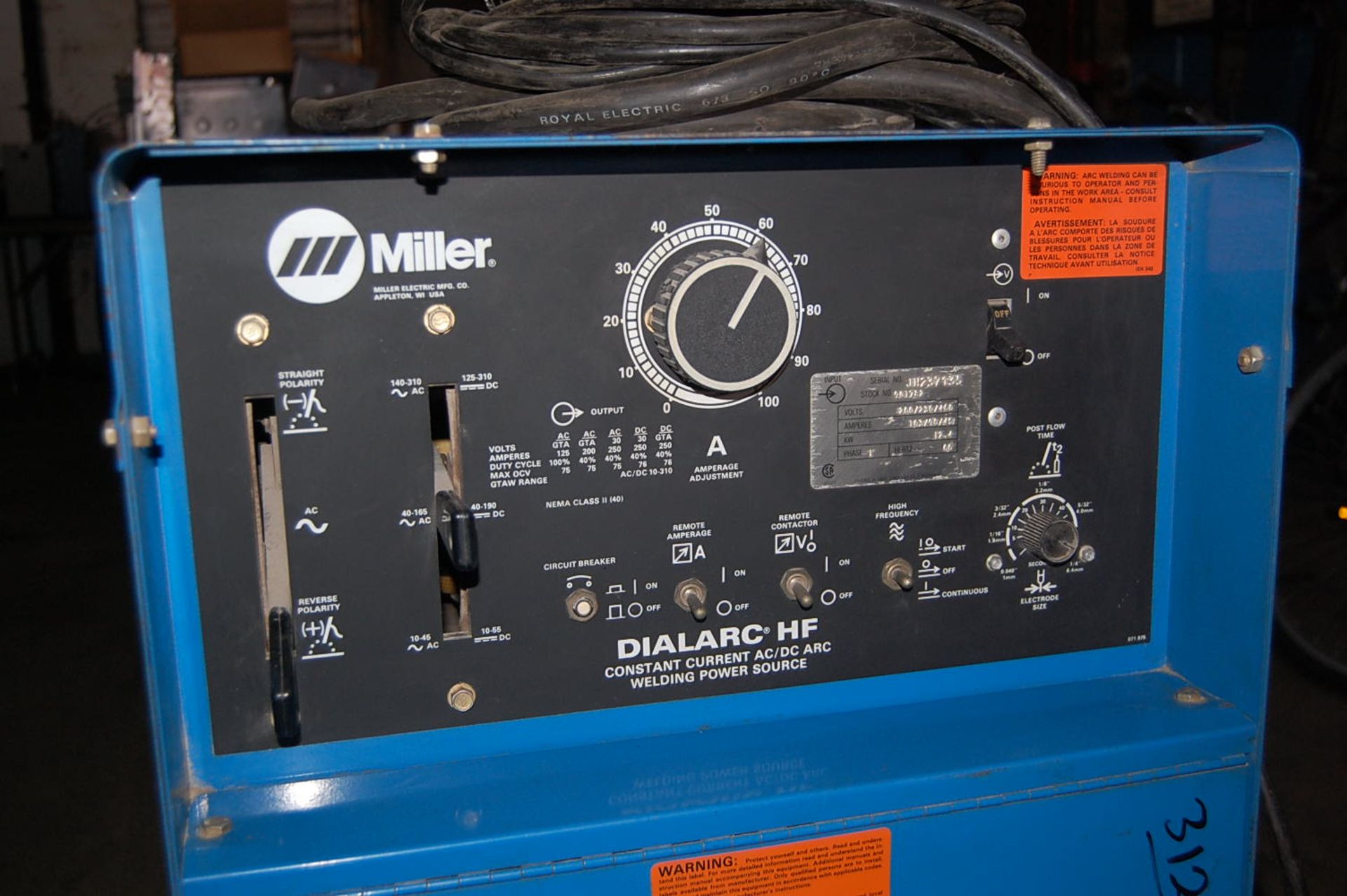 Miller Dial-Arc-HF Arc Welder, Stock #901782, SN J237135, Mounted on 4 ...