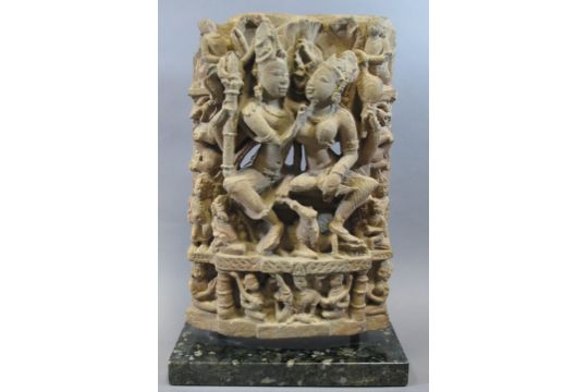 A SANDSTONE RELIEF PANEL DEPICTING UMA-MAHESVARA Central India, 11th ...