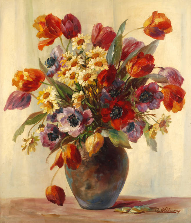Charles Wittmann, Tulpenstillleben stimmungsvolles Bukett aus Tulpen ...