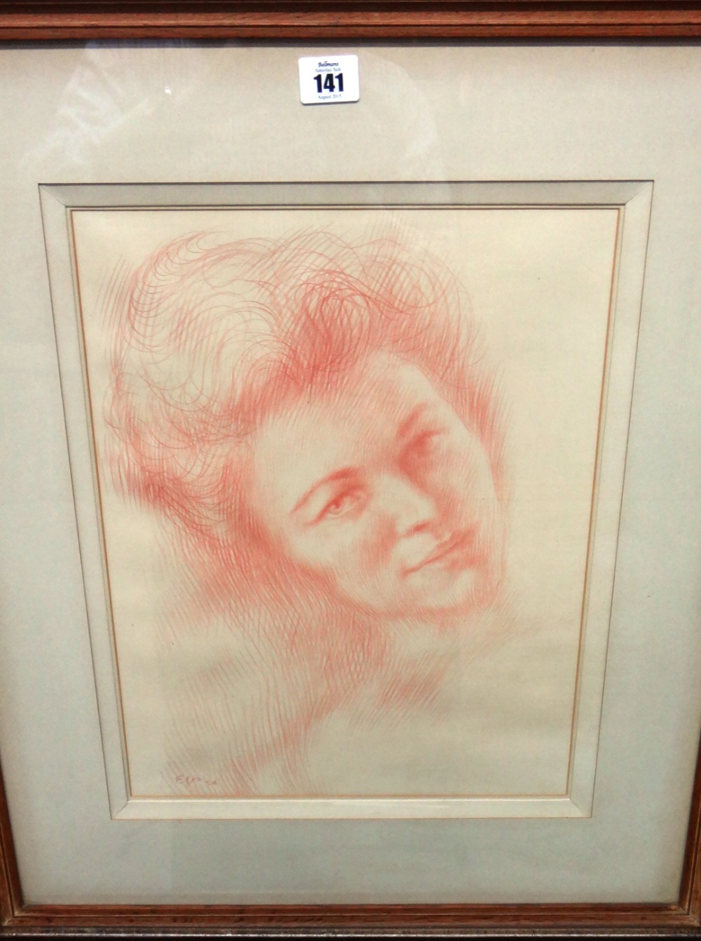 Nicholas Egon (20th century), Portrait sketch of Rosette Irwin, red ...