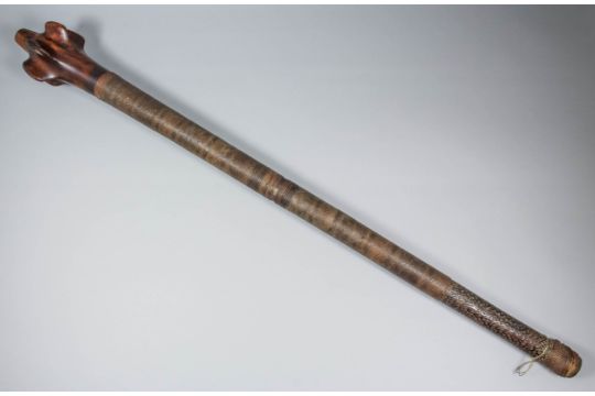 A 19th Century Fijian mace-headed hardwood root war club, the handle ...