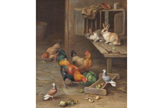 Edgar Hunt (1876-1955) In the farmyard signed and dated 'E Hunt 1924 ...