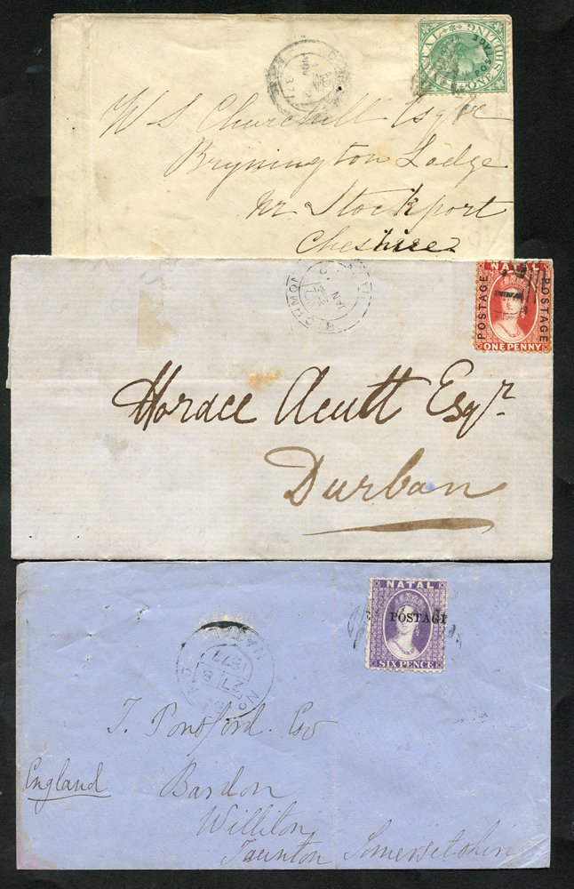 NATAL - 1871 envelope from Durban to England bearing 1870 1s green ...
