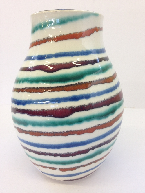 A modern Poole Studio vase, in a multi coloured stripe pattern pattern ...