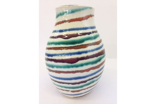 A modern Poole Studio vase, in a multi coloured stripe pattern pattern ...