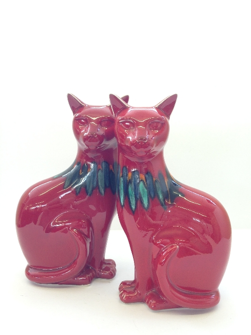 A pair of Poole Pottery red Delphis Vogue Cats in a sprayed and painted ...