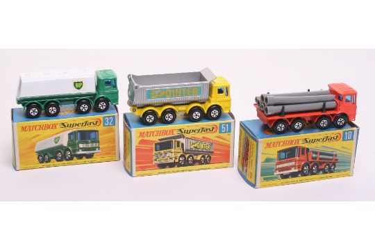 Three Matchbox Superfast Leyland Trucks boxed, 10a Leyland Pipe Truck ...