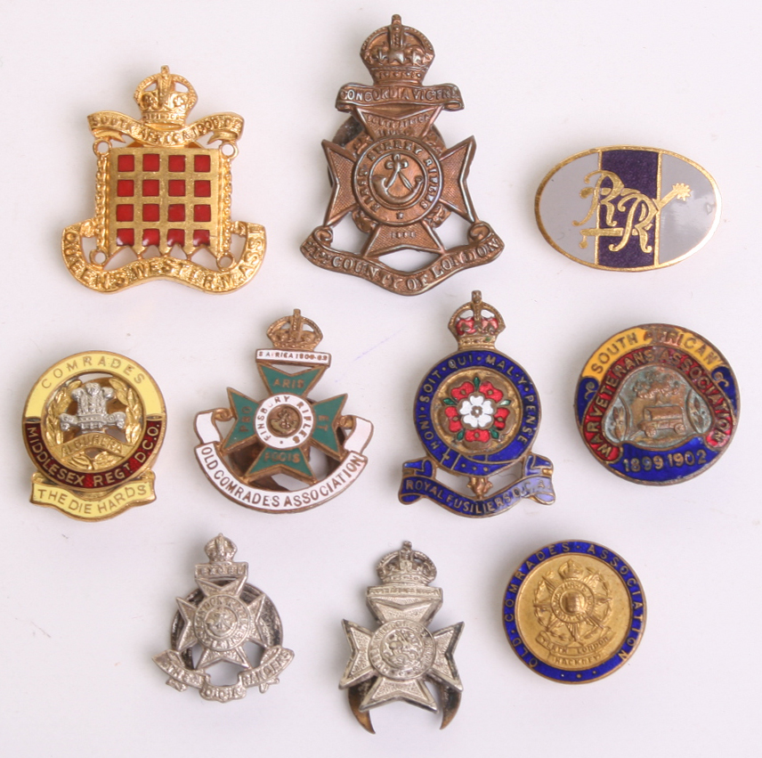 Selection of Old Comrades Association Badges of various regiments ...