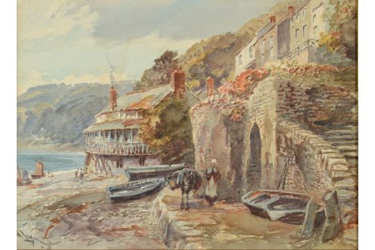 ALFRED LEYMAN Shoreside, Clovelly Watercolour Signed 26 x 3.5cm