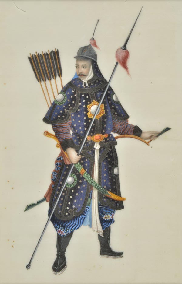 * Chinese School. A portrait of a Qing dynasty Manchu warrior from the ...