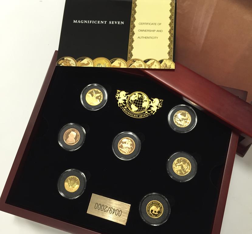 LONDON MINT, THE MAGNIFICENT SEVEN GOLD COIN SET, in case with ...