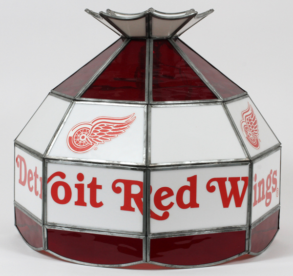 GLASS DETROIT RED WING HANGING LAMP, H 14", DIA 15": A single light ...