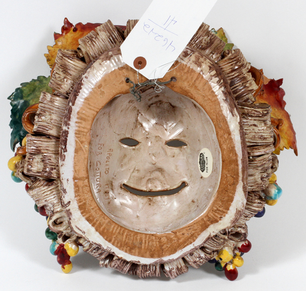 APOLITO FOR COTTURA, ITALIAN POTTERY BACCHUS MASK WALL PLAQUE, H 12", W ...