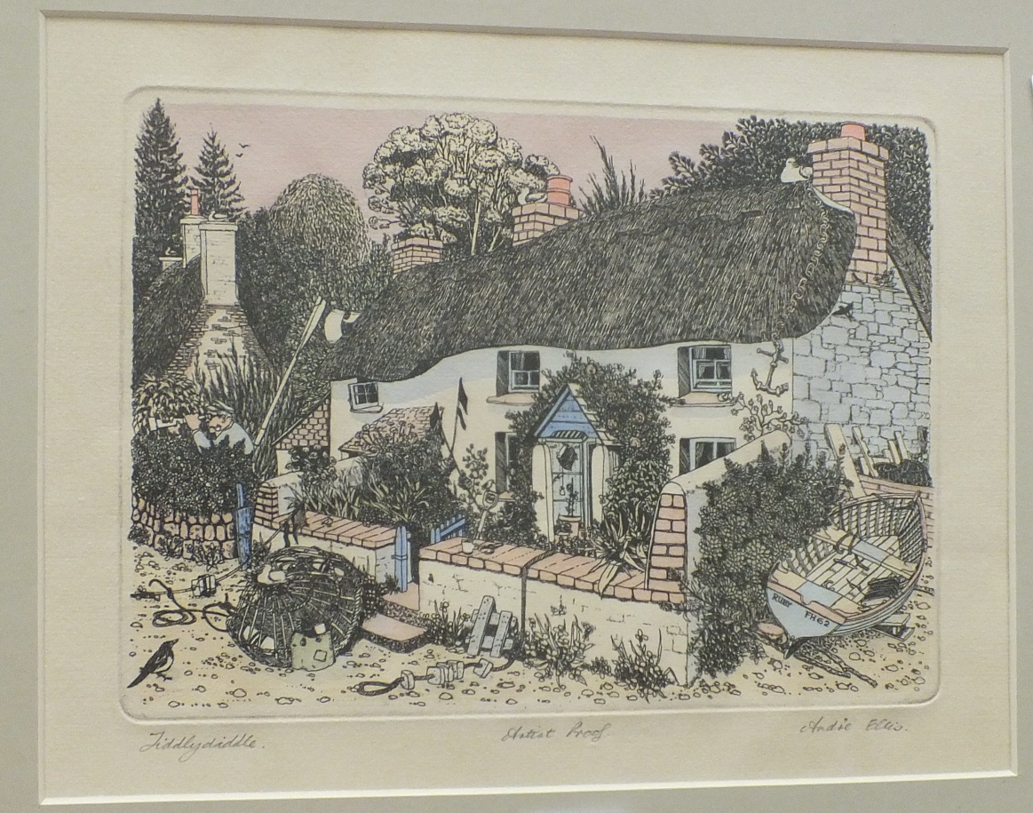 After André Ellis, four artist proof coloured etchings, 'Kiddlywink ...