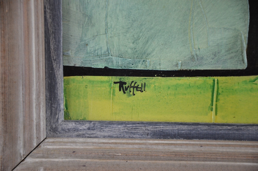 Colin Ruffell: mixed media on board of a cat, 29.5cm x 39.5cm, signed ...