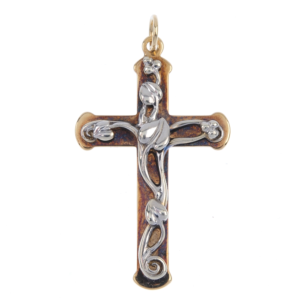CLOGAU - a 9ct gold 'Tree of life' cross pendant. Of bi-colour design ...