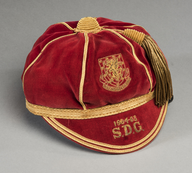 A red Wales international cap awarded to Gary Sprake of Leeds United in ...