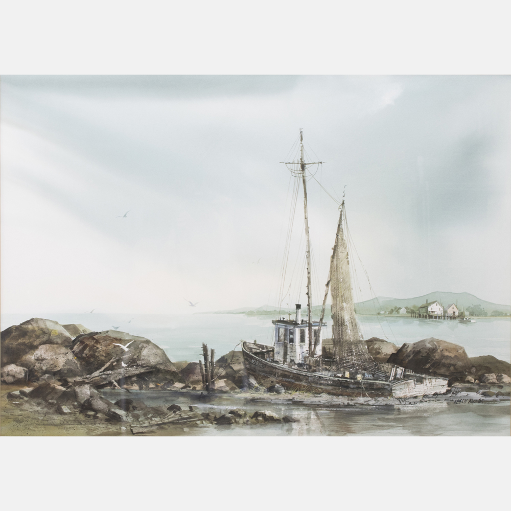 Fred Leach (1924-2006) Coastal Scene Watercolor Signed Leach AWS DF ...