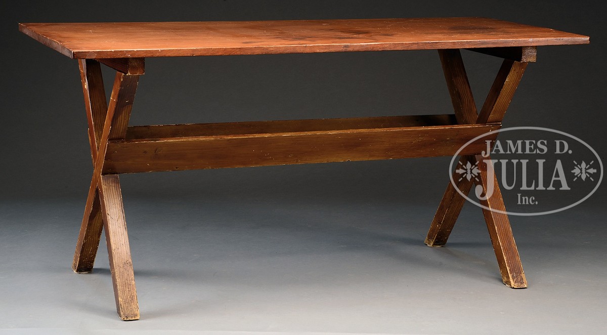 PAINTED SAWBUCK TABLE. Circa early 19th century, New England. Pine ...