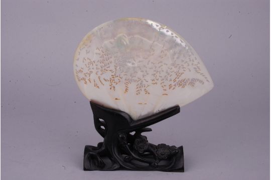 C19th Chinese pierced mother-of-pearl shell carved with eight immortals ...
