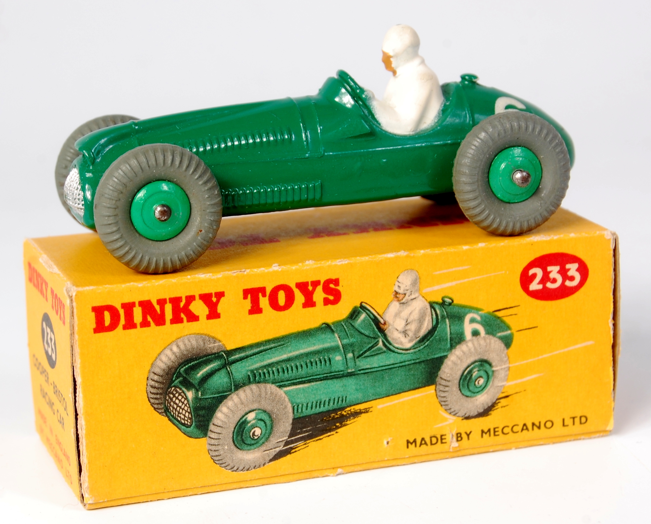 Dinky, 233 Cooper-Bristol racing car, green, RN6, cast hibs, 233 base ...