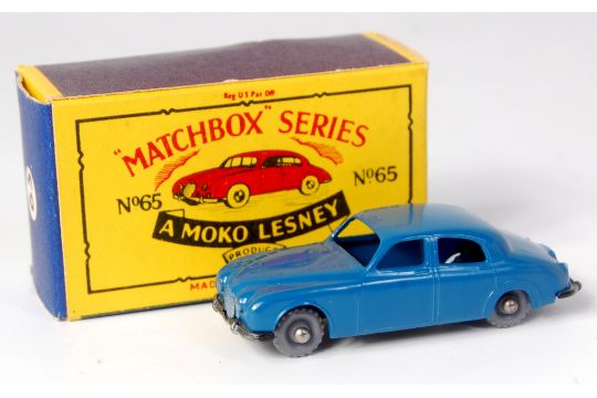 Matchbox, 1-75 series, No.65 3.4 litre Jaguar, blue body, silver rear ...