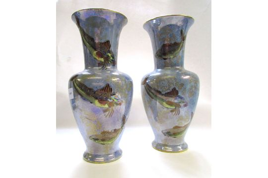 A pair of Wilton Ware Lustre vases, of baluster form, decorated with ...