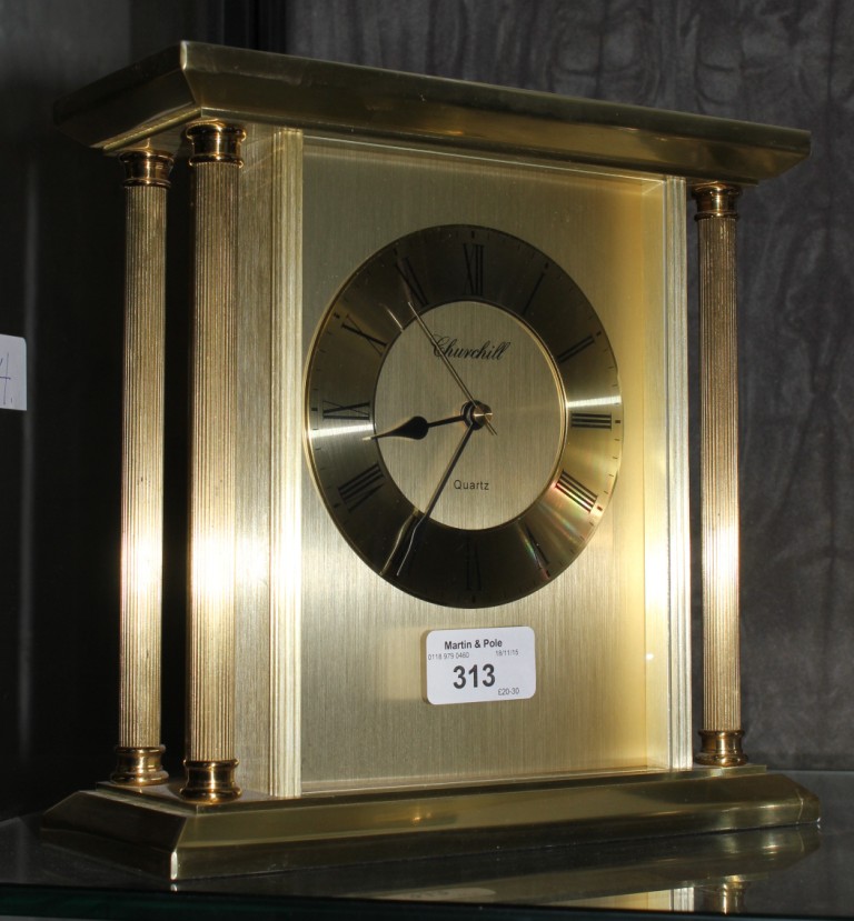 Churchill brass cased quartz mantle clock