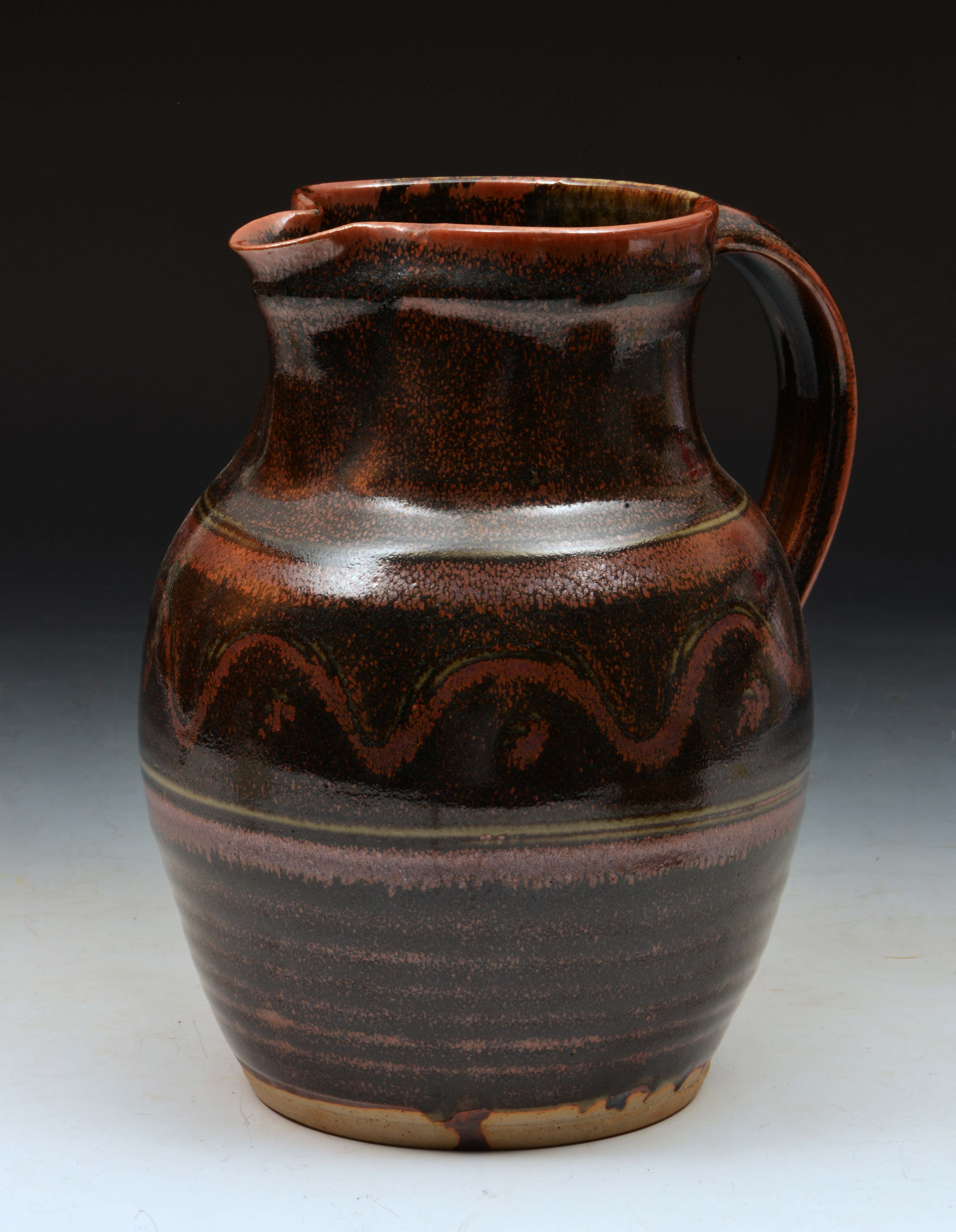 Winchcombe Pottery Jug, probably Ray Finch, tenmoku glaze, with brown ...