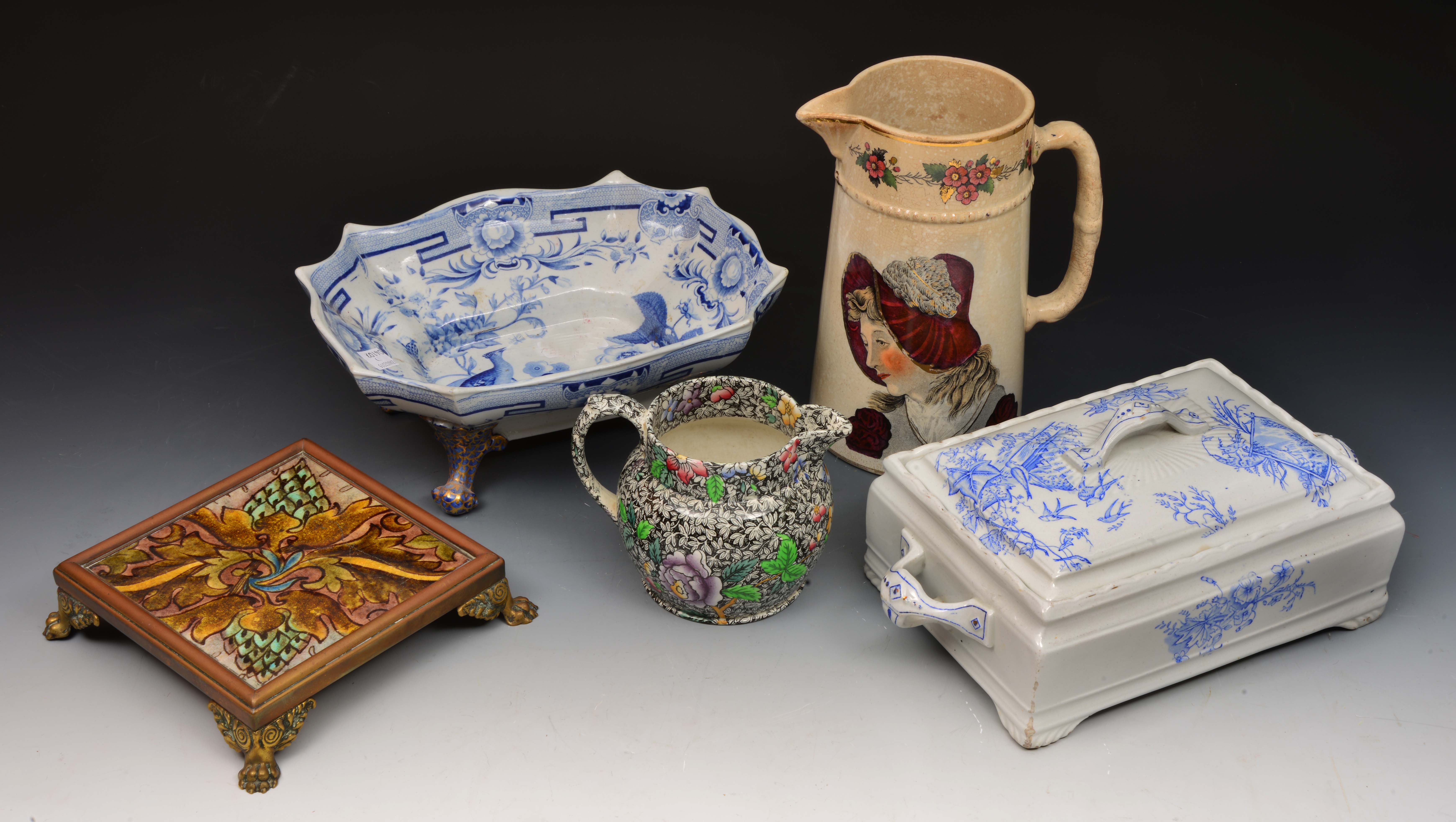 Clyde Pottery Greenock jug circa 1850-1903, a Spode Copeland chintz jug ...