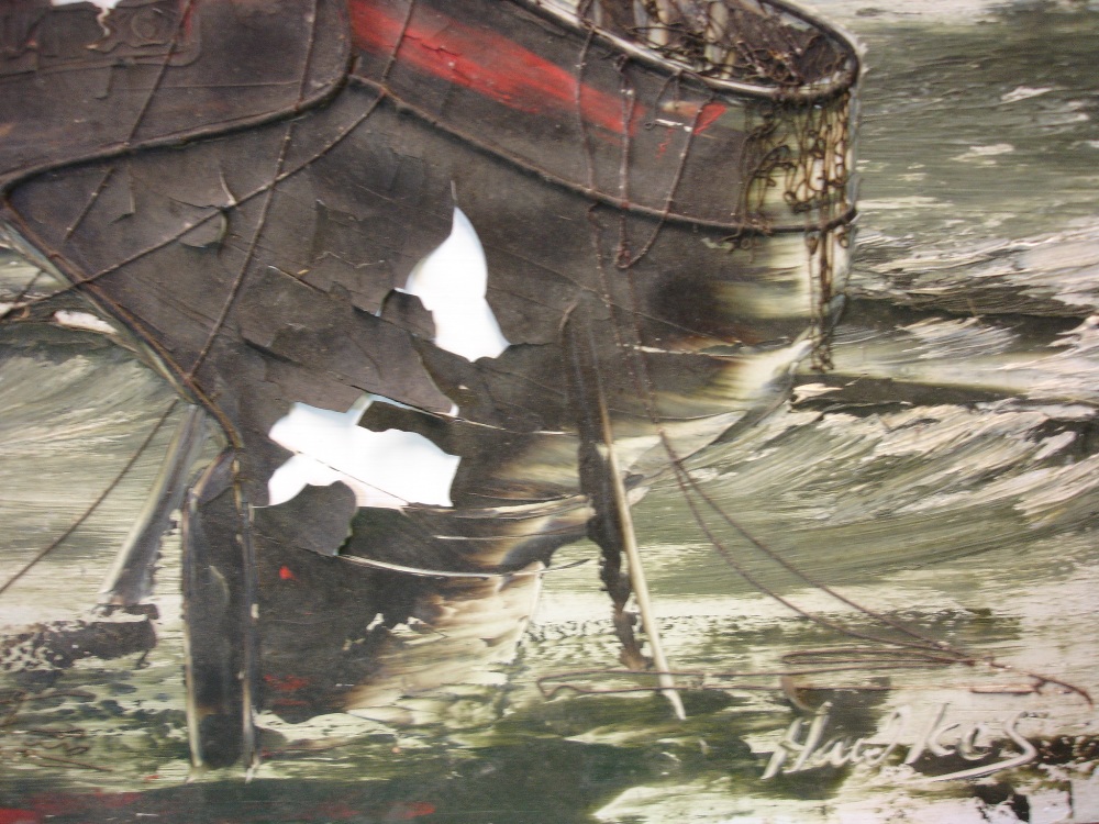 Bill Hawkes, British 20th Century A beach scene with fishing boats and ...